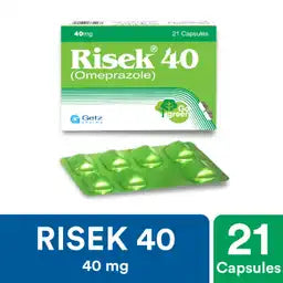 Risek Capsules 40Mg (1 Box = 3 Strips) (1 Strip = 7 Capsules) – Taabib.com