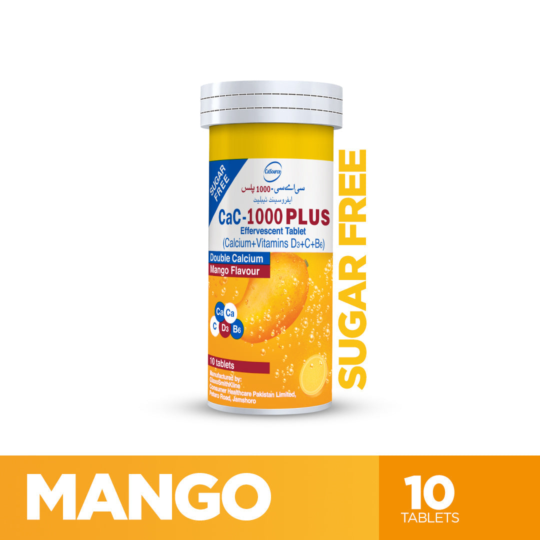 Cac-1000 Plus Effervescent Mango Flavor Tablets (1 Bottle = 10 Tablets ...