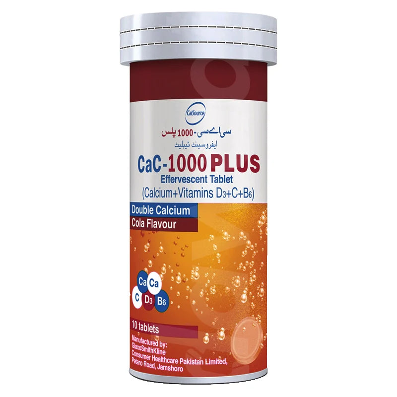 Cac-1000 Plus Effervescent Cola Flavor Tablets (1 Bottle = 10 Tablets ...
